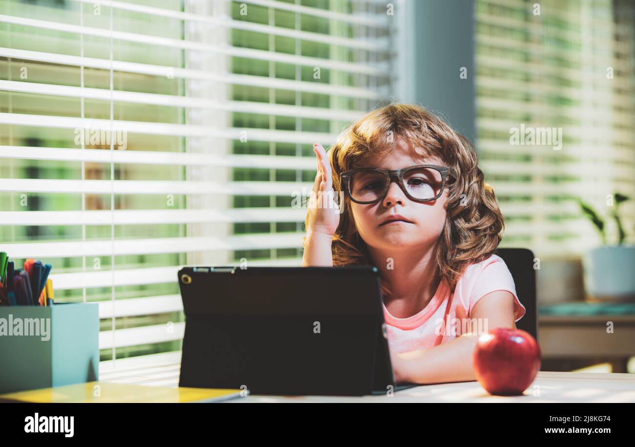 Child at online school, home schooling. Online lessons for children ...