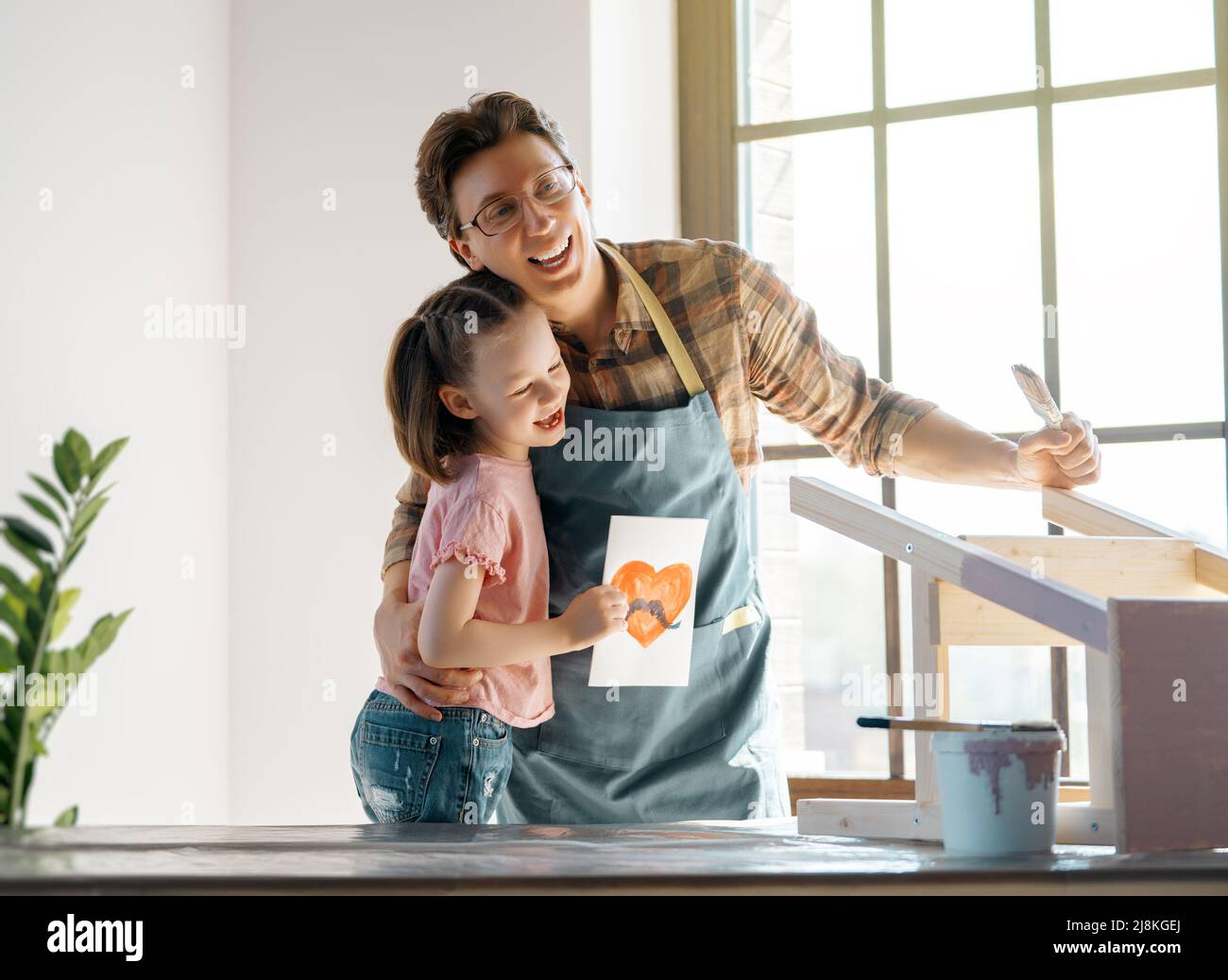 Happy family. Child is congratulating Dad on Father's Day Stock Photo ...