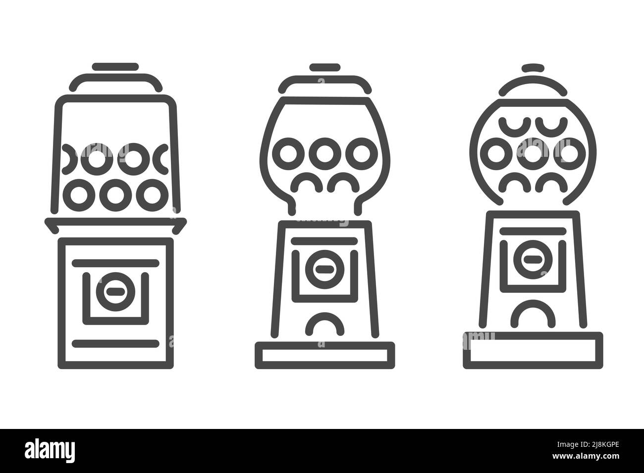 Gumball machine line icon set. Retro vending dispenser for candies and ...