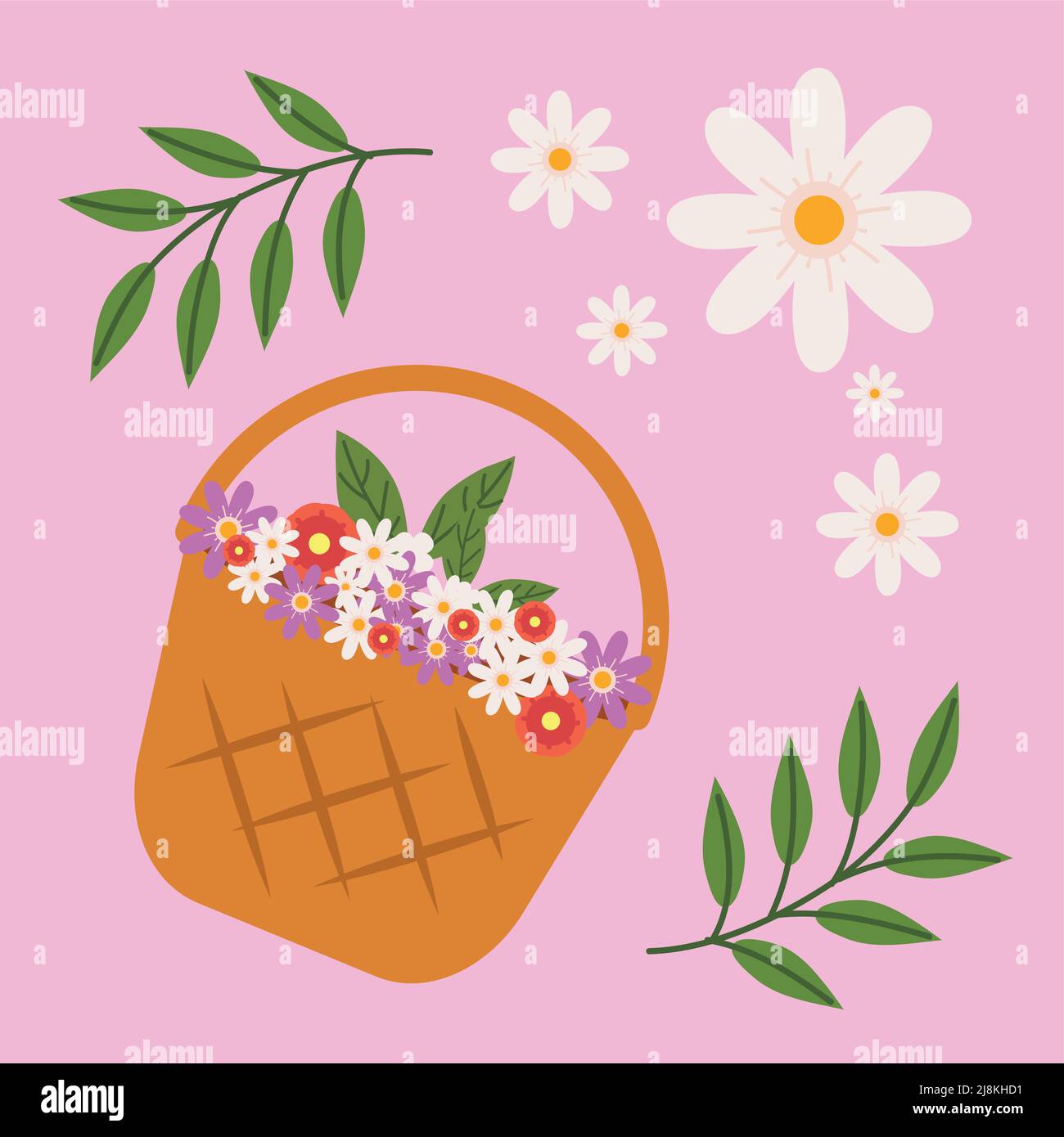 spring flowers in basket Stock Vector Image & Art - Alamy
