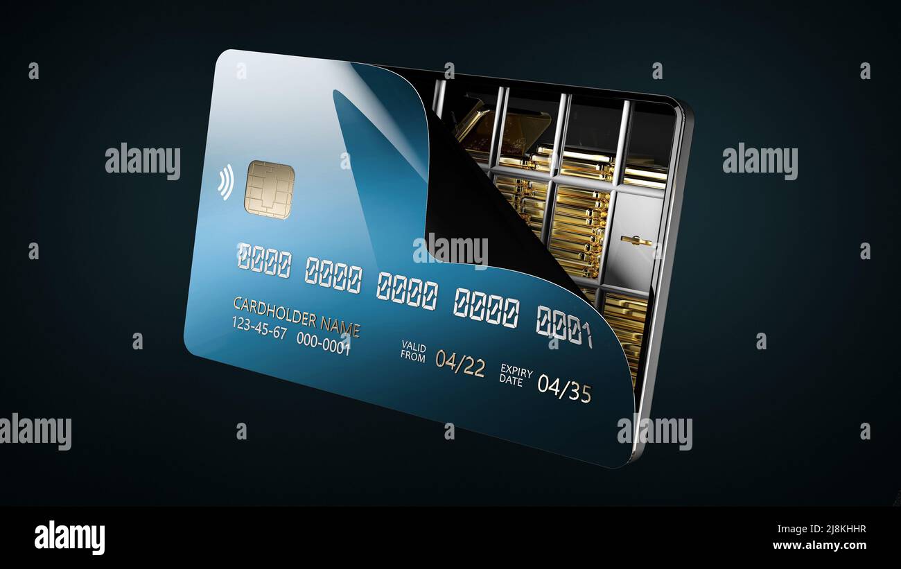 3d Rendering of Opened Credit Card with gold bars, Card Protection ...