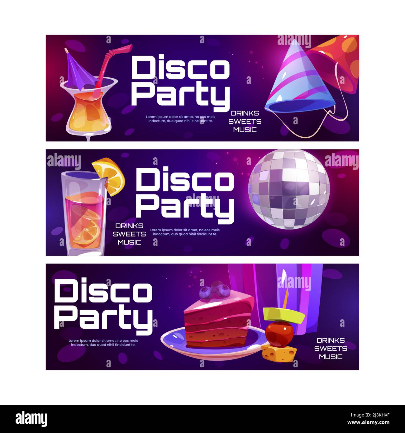 Disco party posters. Invitation flyers for celebration happy birthday ...