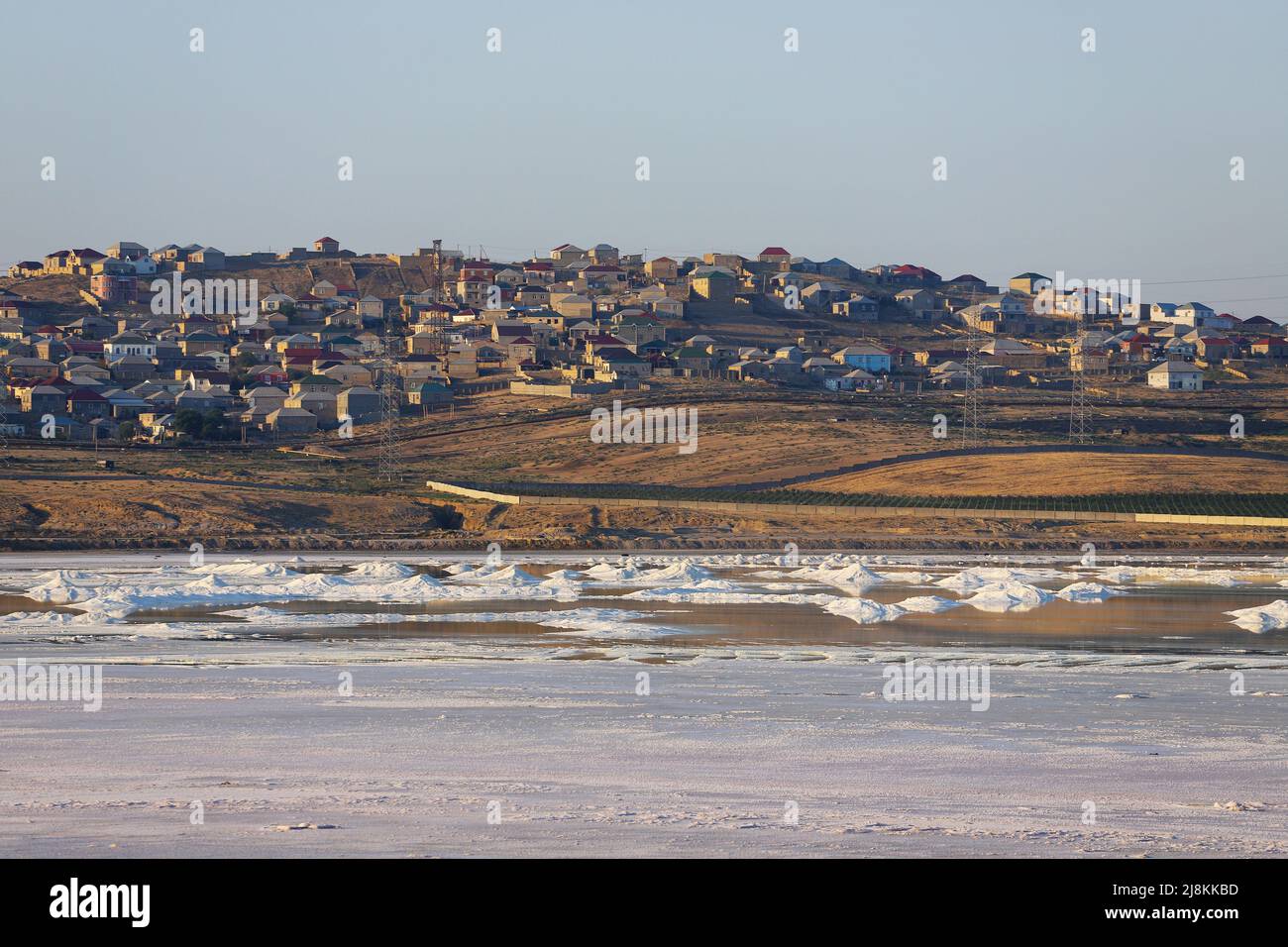 Extraction of salt on the lake. Masazir settlement. Baku. Azerbaijan ...