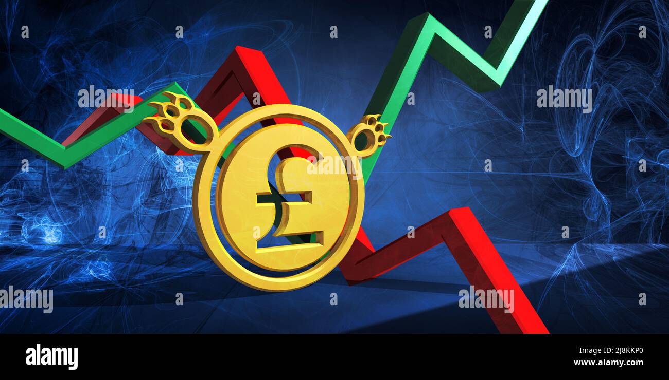 3d illustration of gbp currency icon. british pound trading stock chart ...