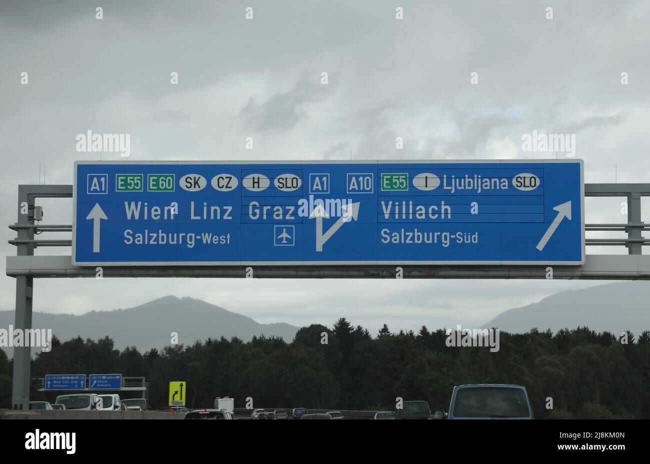 Road sign near the Border between Italy and Austria and more countries ...
