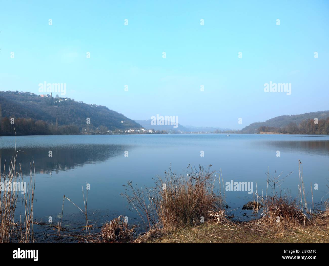 Lake called LAGO DI FIMON near Vicenza CITY in Italy in Europe and the hill called LAPIO Stock ...