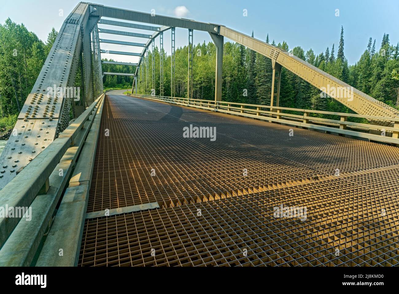 The metal grate surface of the Bell River Bridge #1, British Columbia ...