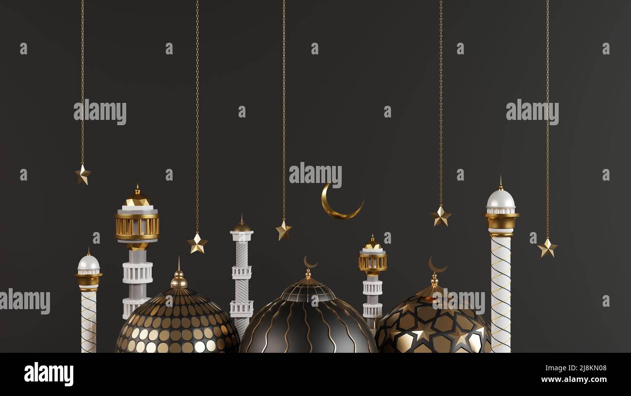 Beautiful Islamic banner, amazing 3d rendering mosque on the black ...
