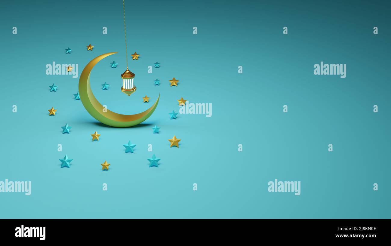 Islamic Post, realistic crescent moon,3d rendering, the Design concept ...