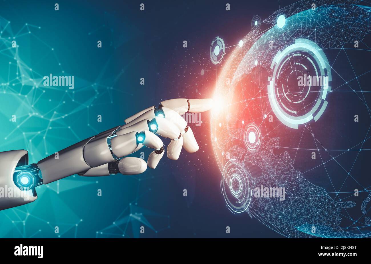 3D rendering futuristic droid robot technology development, artificial intelligence AI, and ...