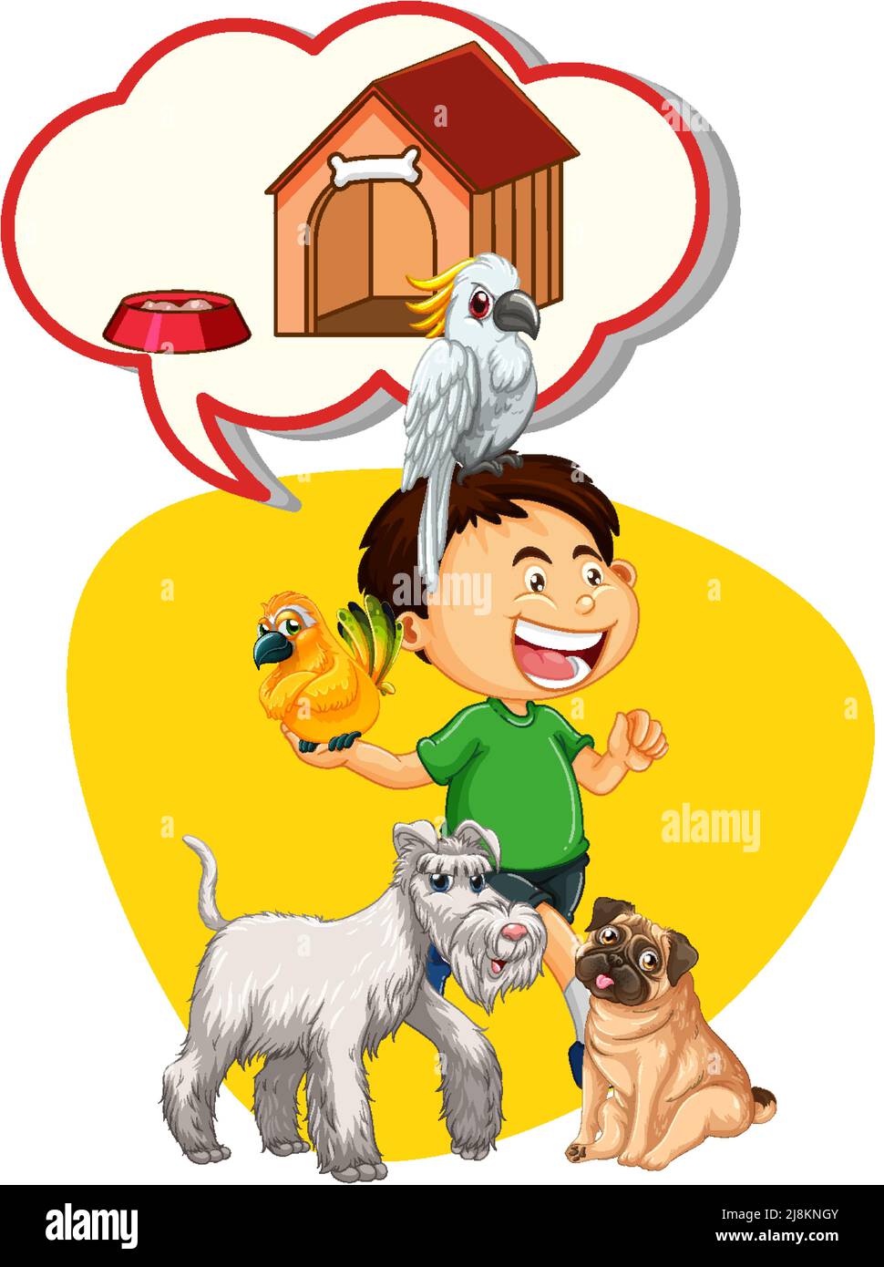 Speech bubble with boy and many pets illustration Stock Vector Image ...