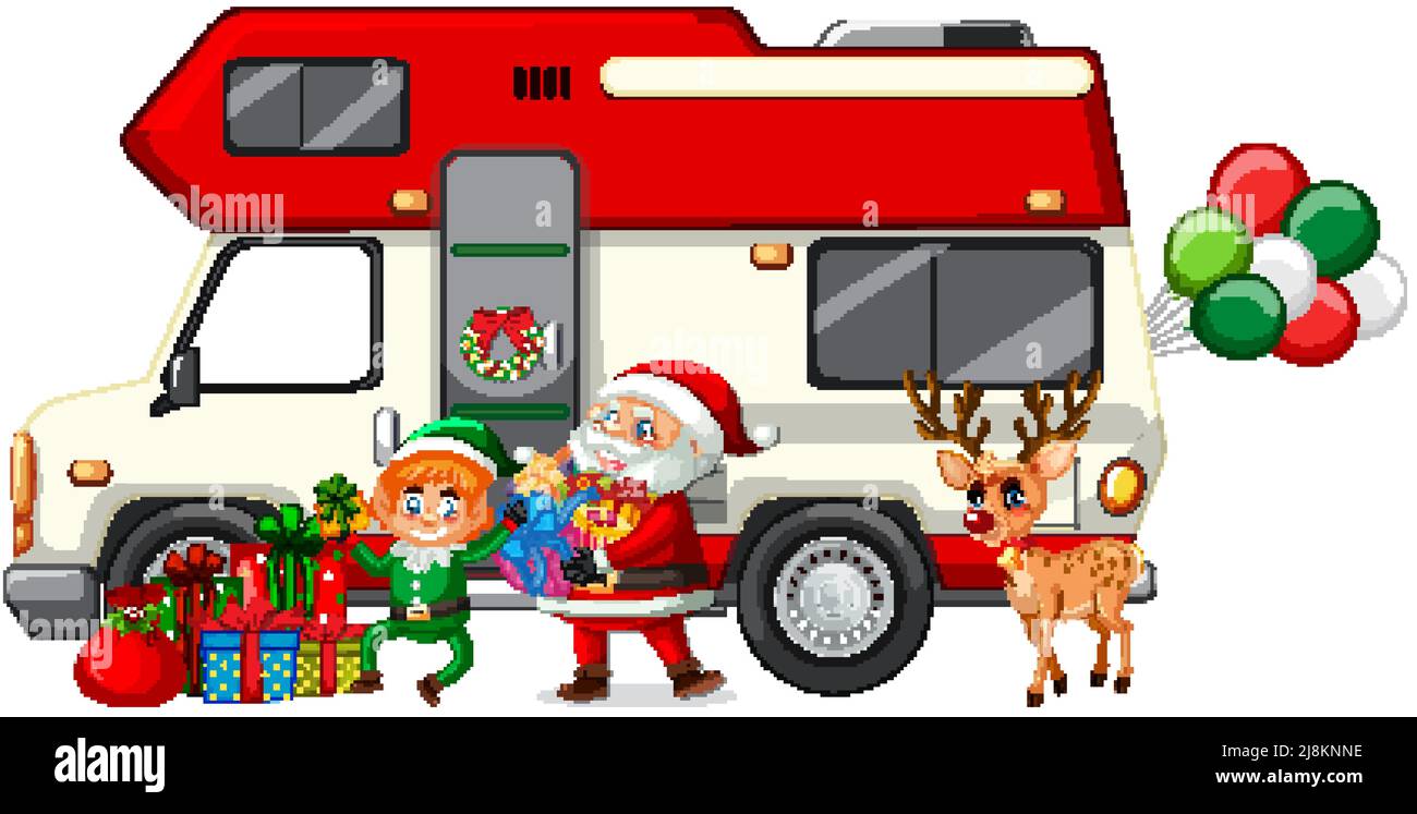 Santa driving van to delivery Christmas gifts illustration Stock Vector ...