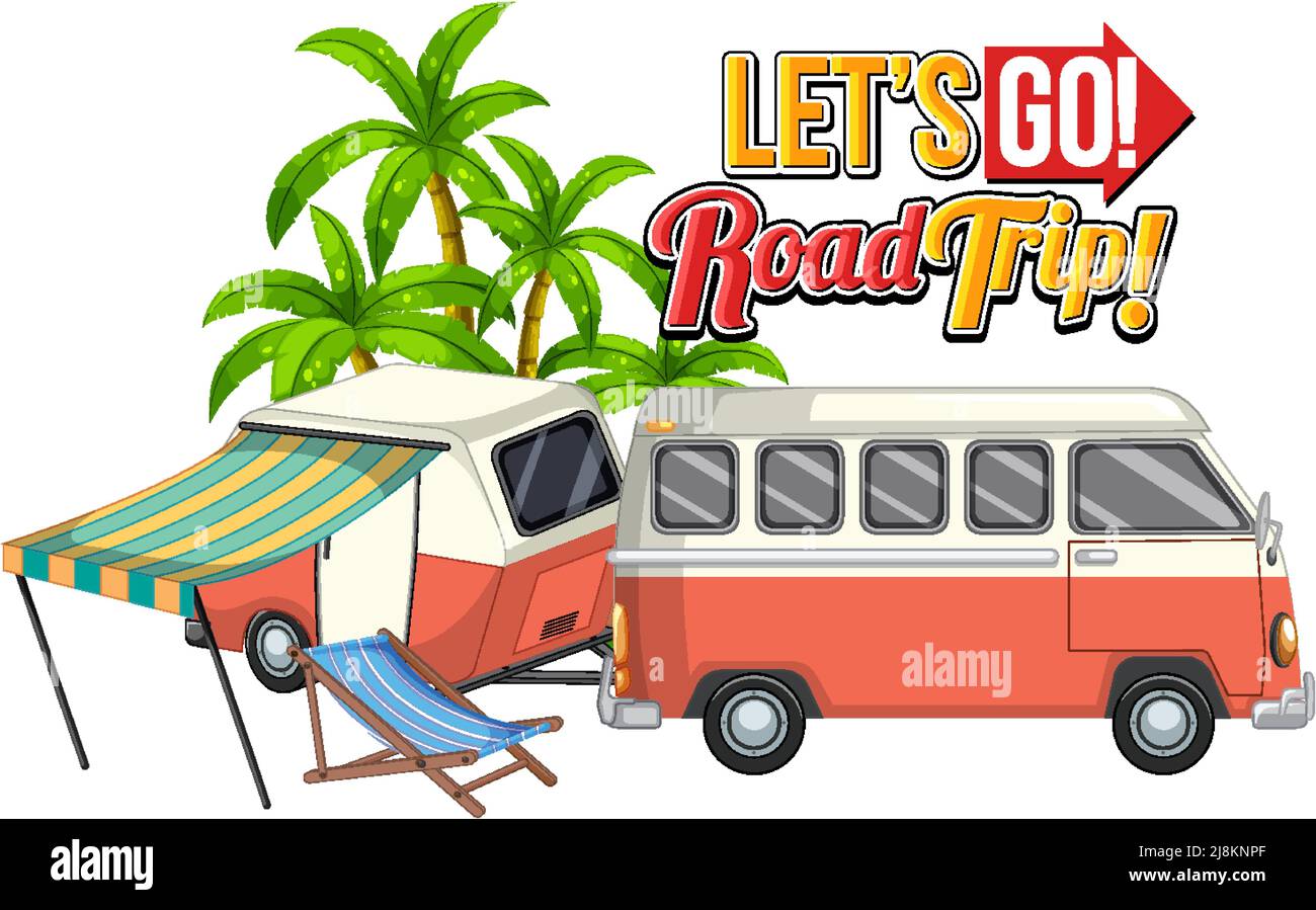 Lets go on a road trip icon with van for summer illustration Stock ...