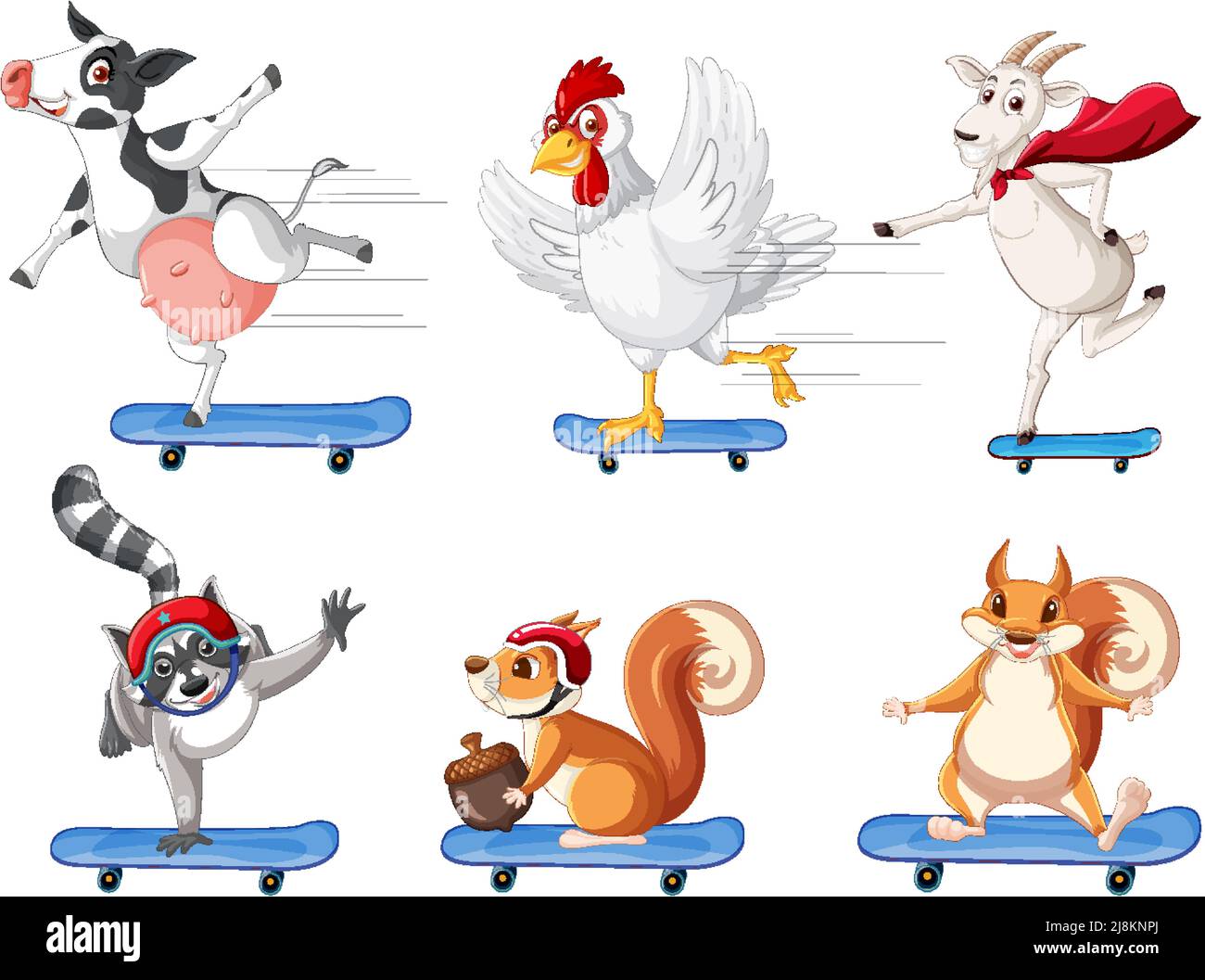 Animals playing skateboard on white background illustration Stock ...