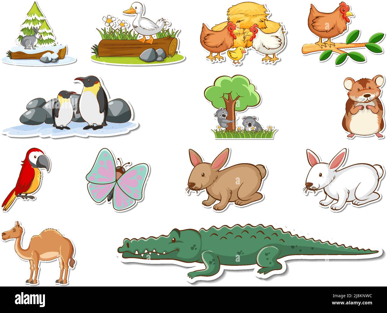 Sticker set of cartoon wild animals illustration Stock Vector Image ...