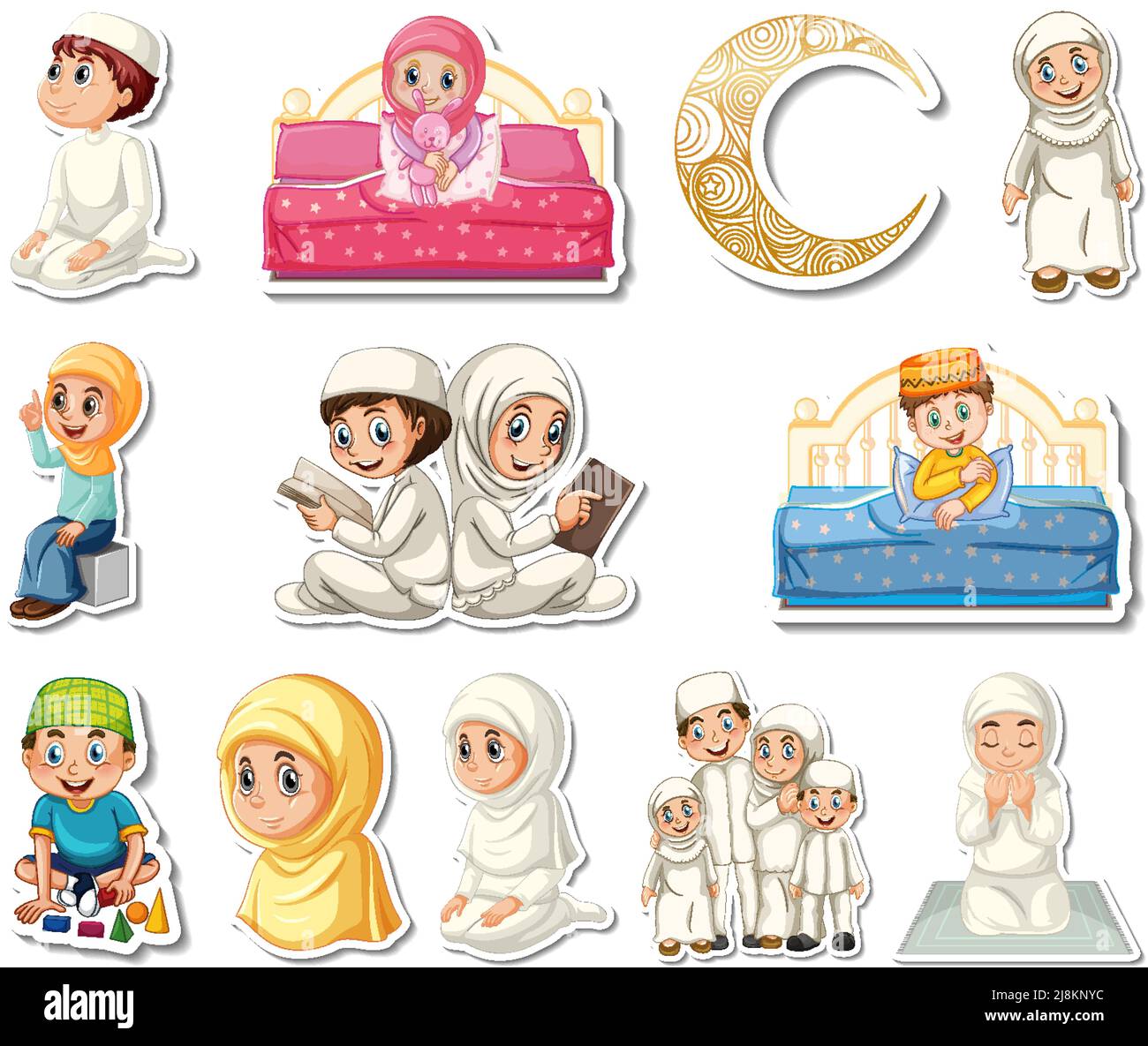 Sticker set of Islamic religious symbols and cartoon characters ...