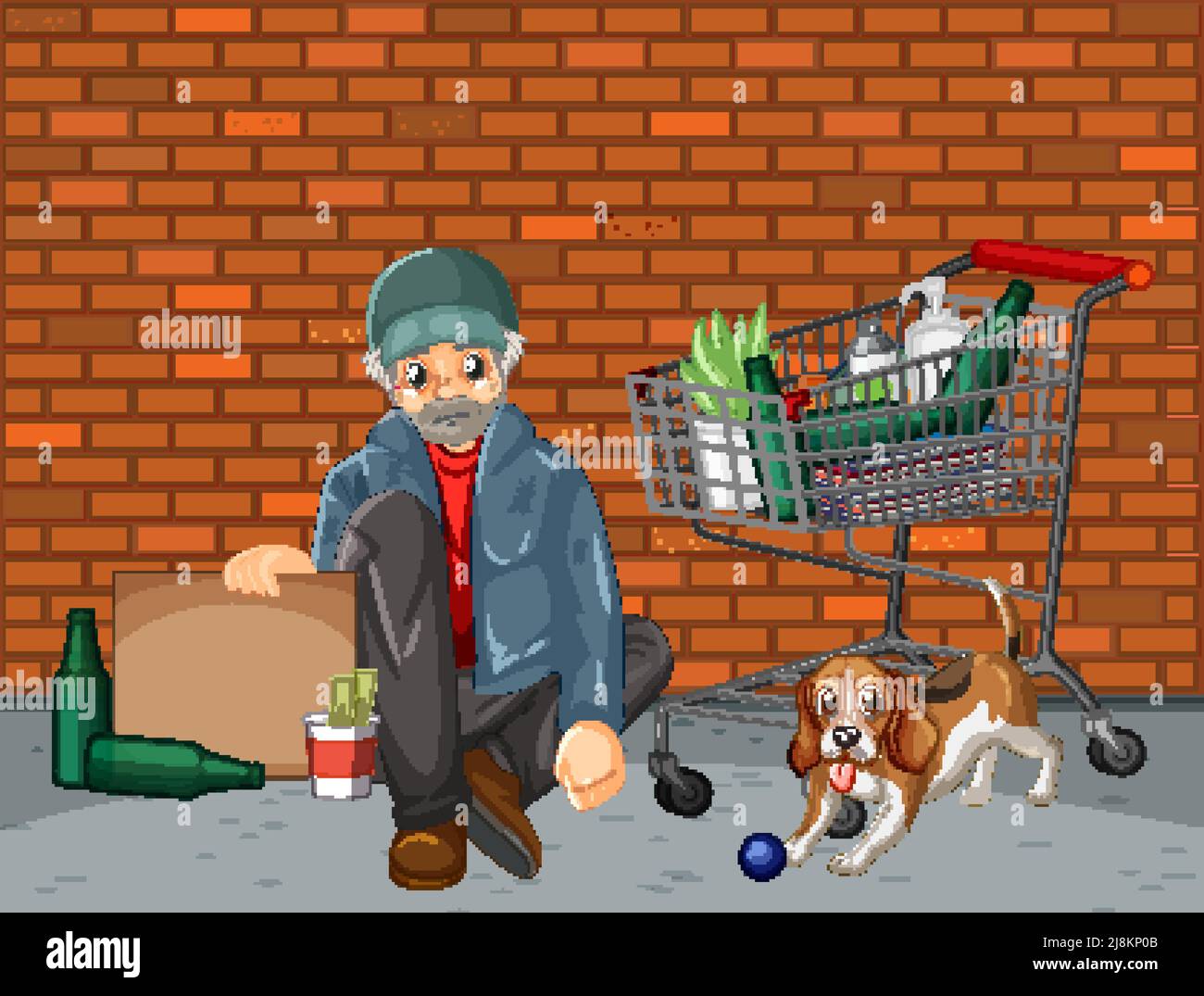 Homeless man sitting with a dog illustration Stock Vector Image & Art ...