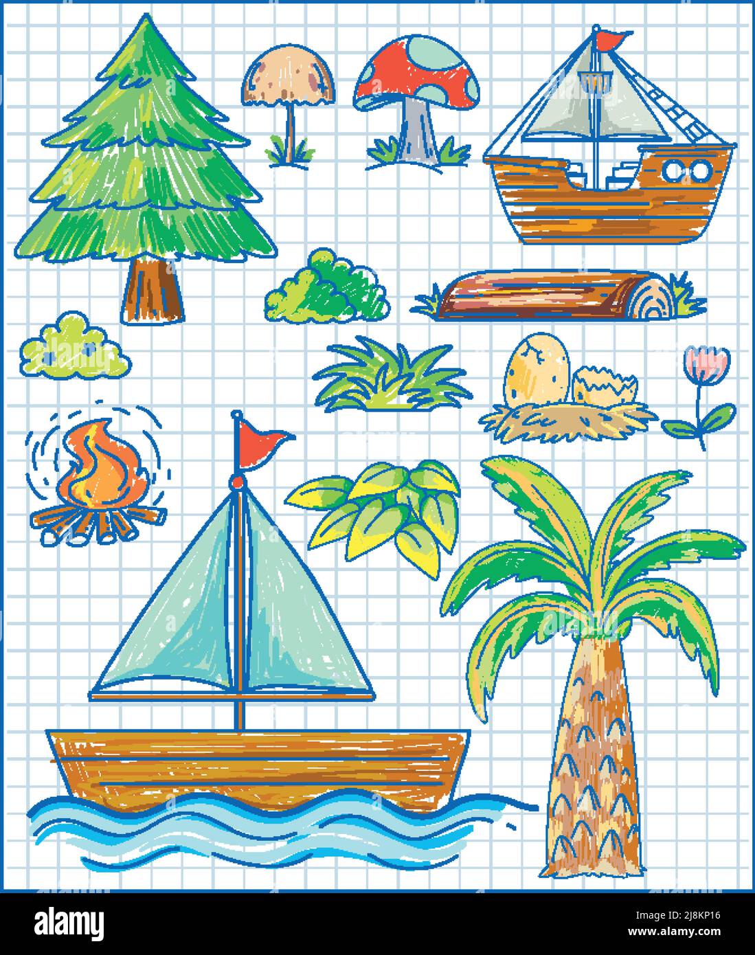 Kids hand drawn doodle ship and boat illustration Stock Vector Image ...