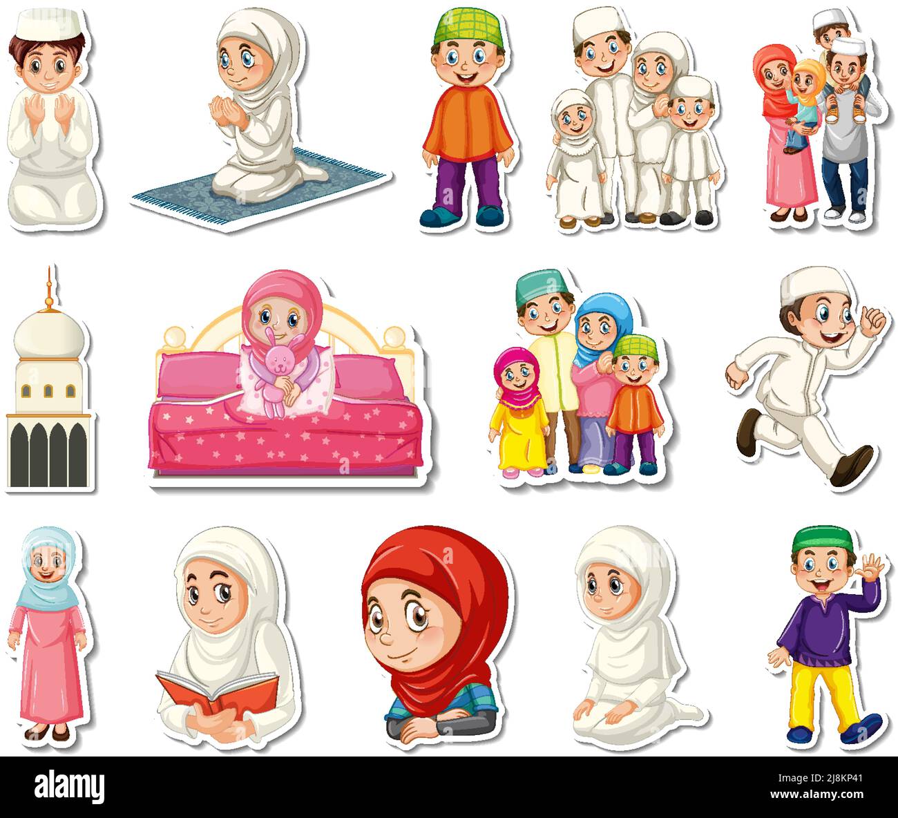 Sticker set of Islamic religious symbols and cartoon characters ...