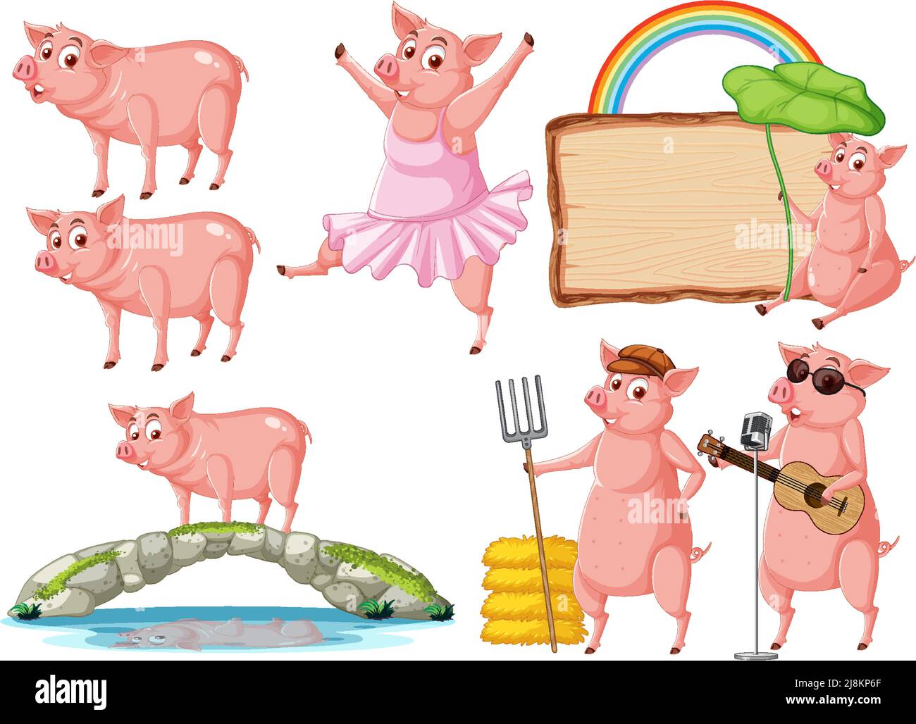 Set of different farm pigs in cartoon style illustration Stock Vector ...