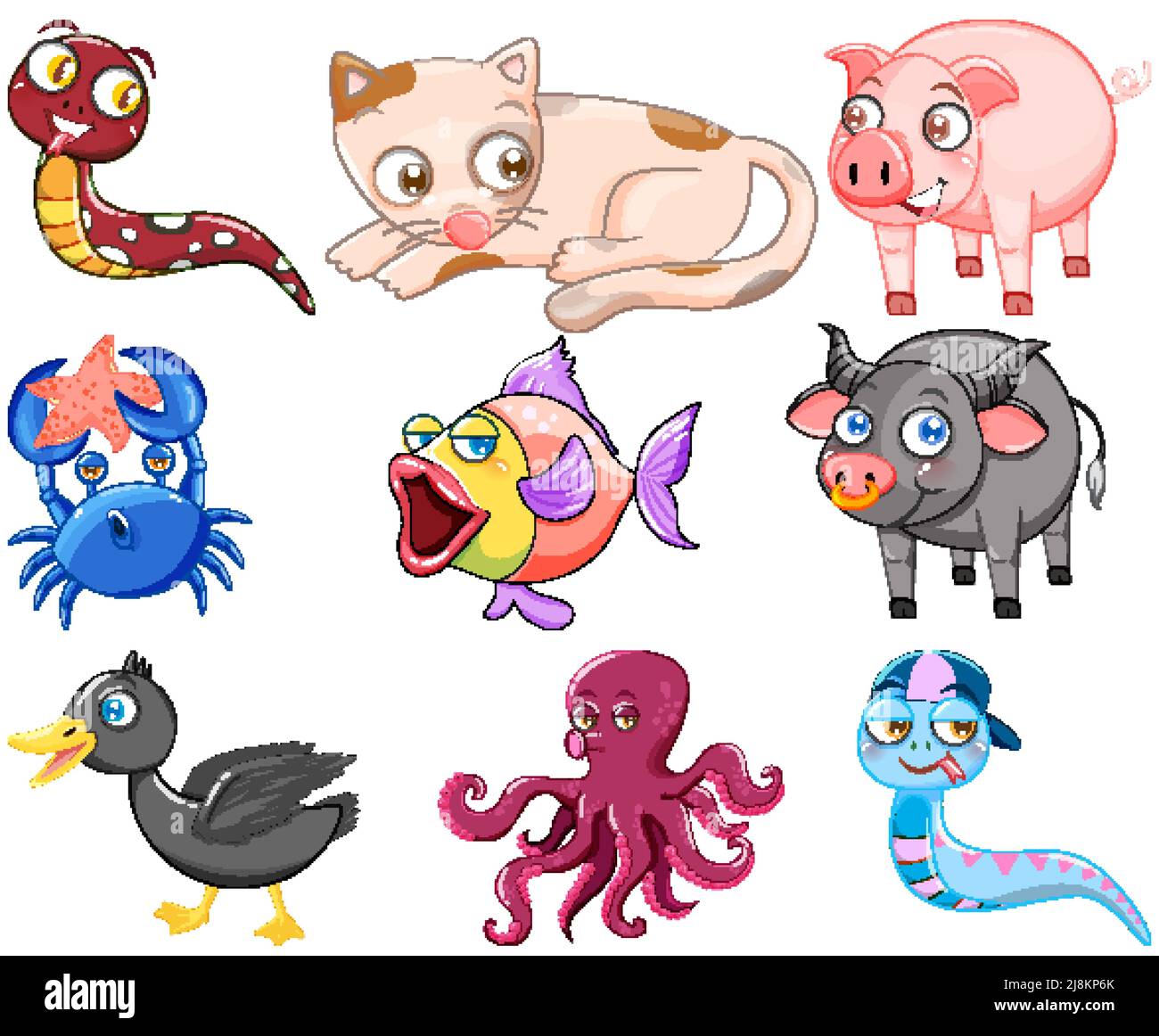 Cute animals with happy smile illustration Stock Vector Image & Art - Alamy