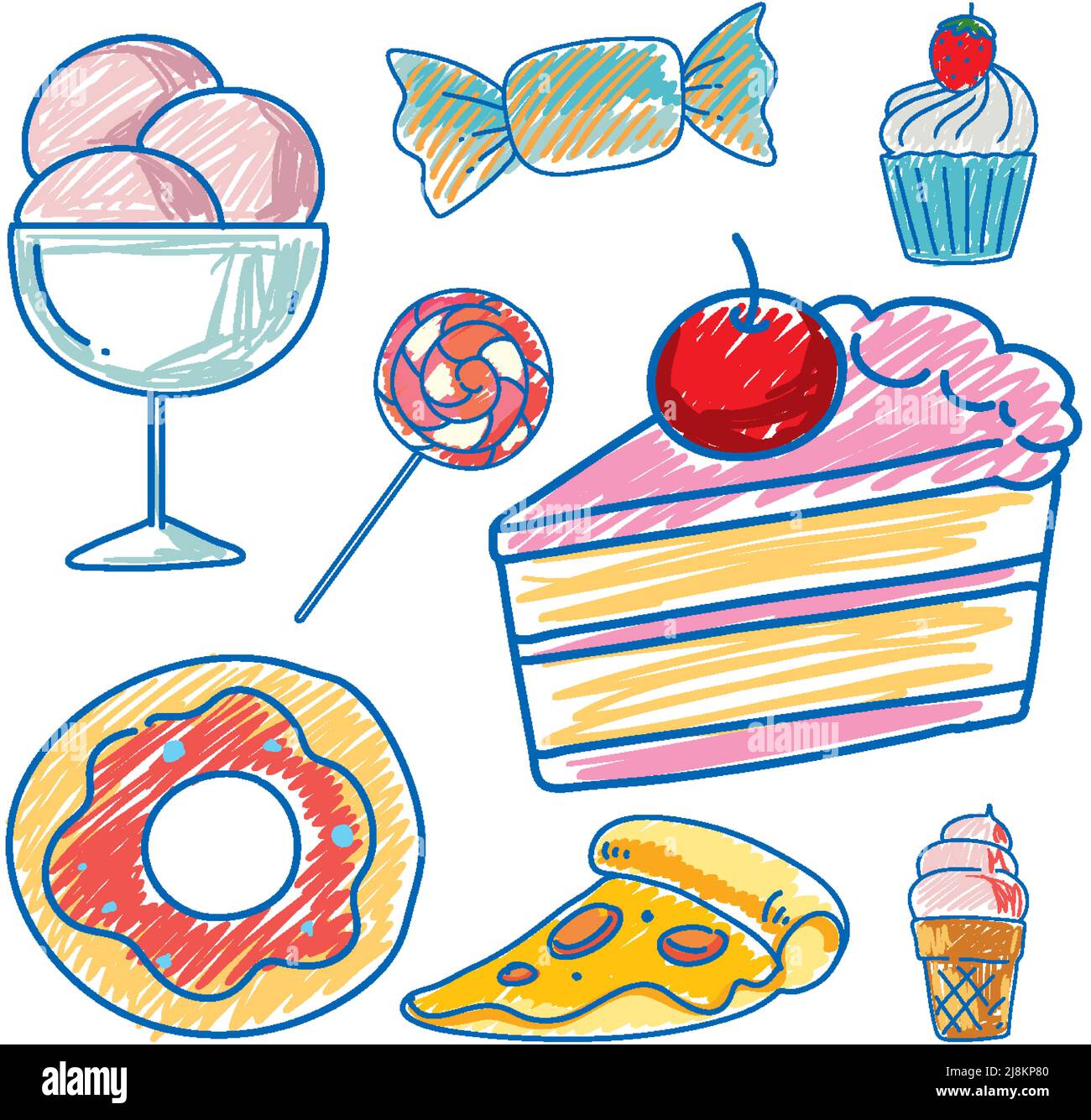 Coloured hand drawn desserts collection illustration Stock Vector Image ...