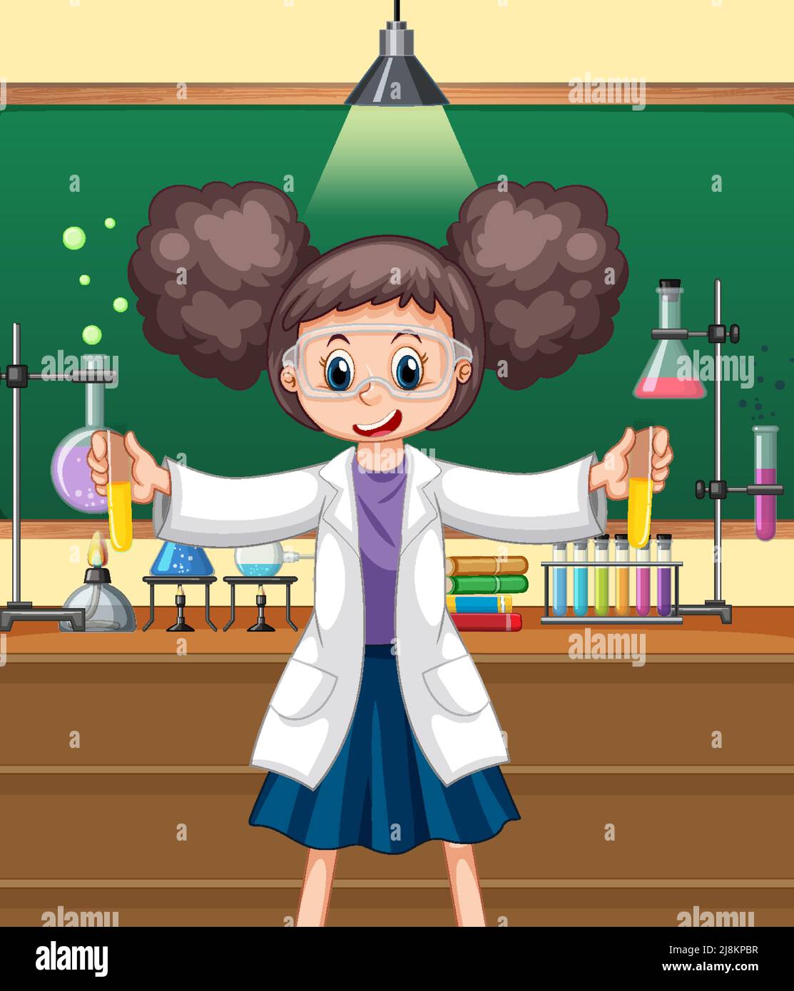 Laboratory scene with scientist cartoon character illustration Stock ...