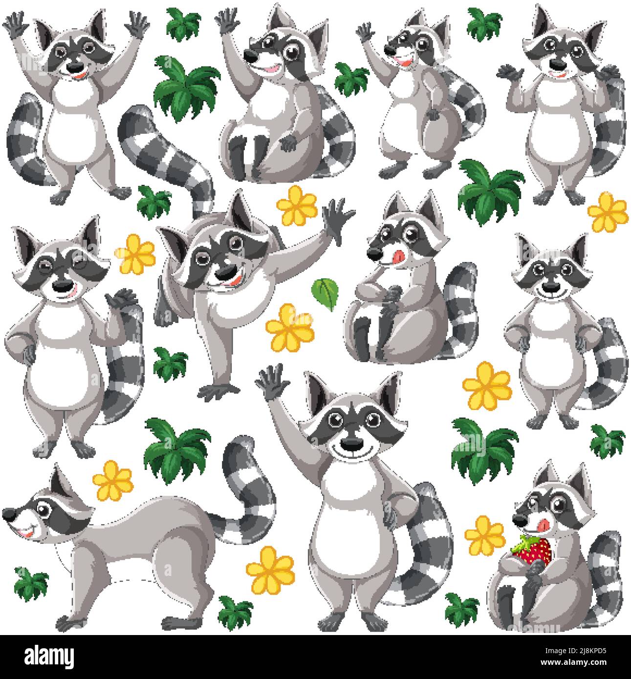 Cute animals cartoon set on white background illustration Stock Vector ...