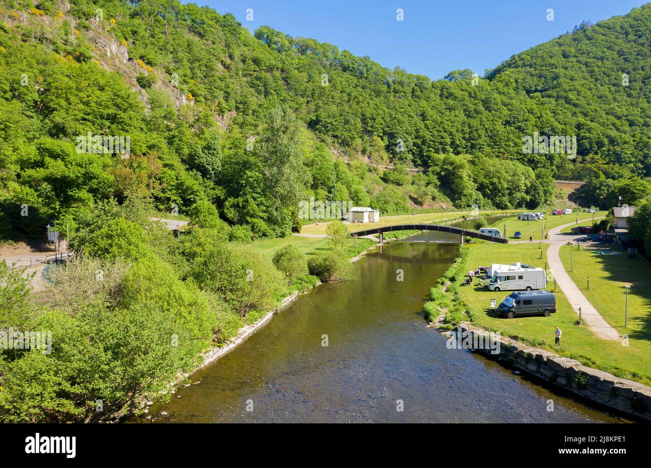 Aerial view of the Camping Site Camping du Moulin, at Sure river ...