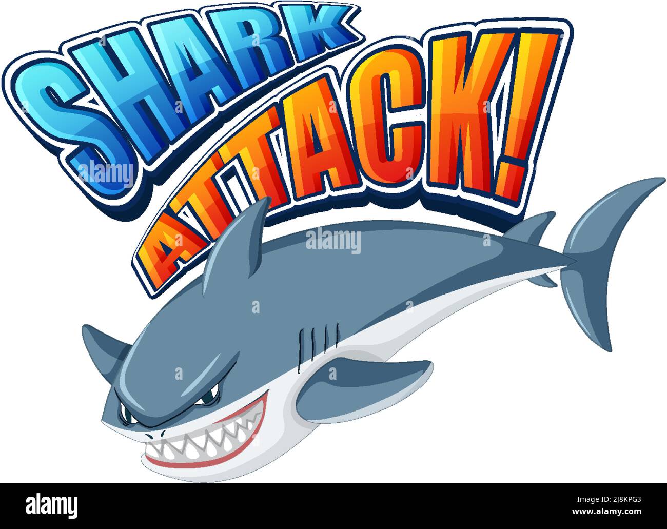 Shark attack font logo with cartoon aggressive shark illustration Stock ...
