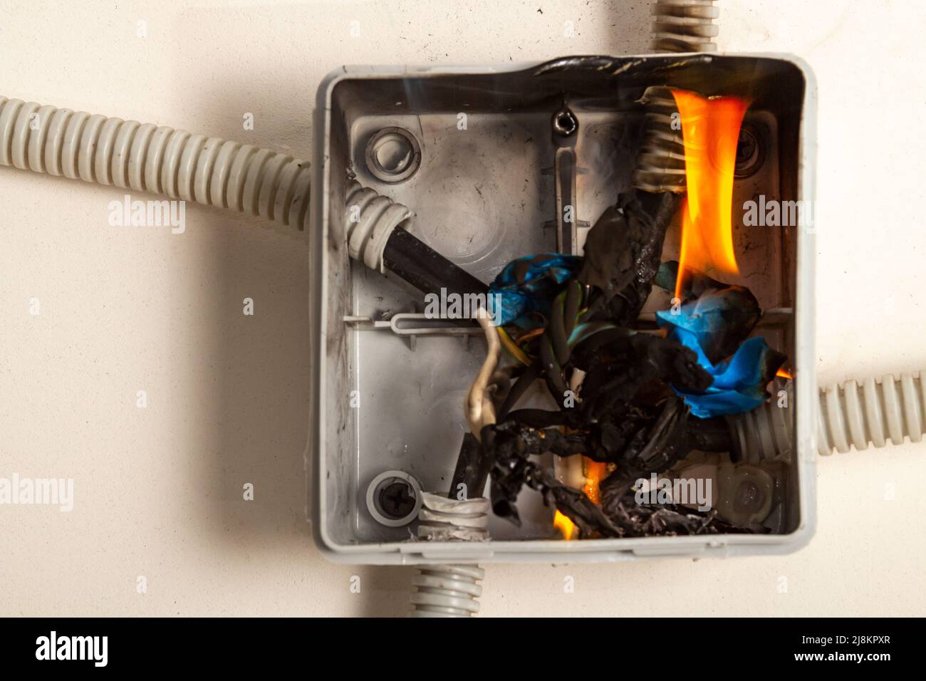 The wires connected in the electrical panel caught fire, creating a ...