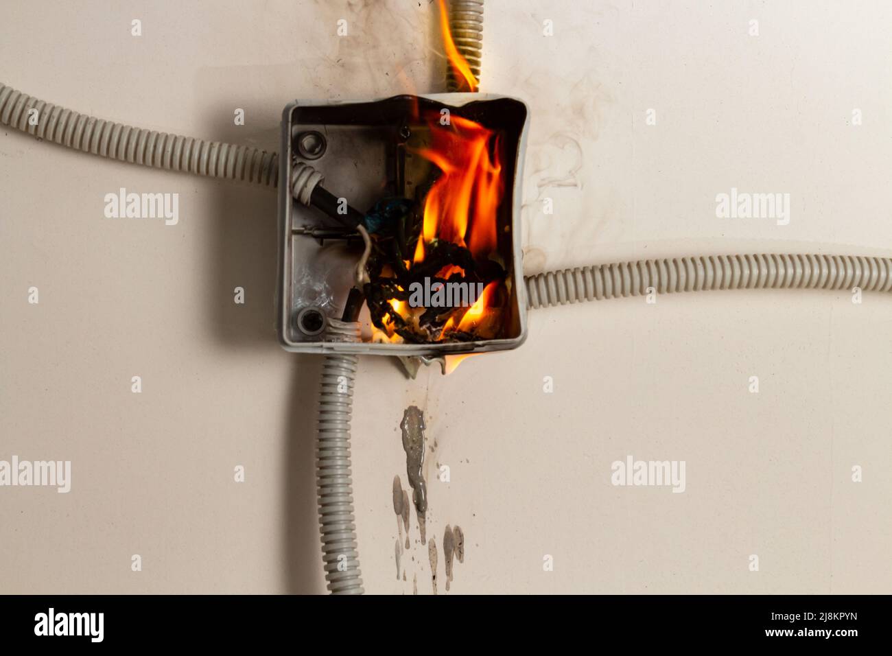 Wires connected in an electrical panel caught fire, creating a ...