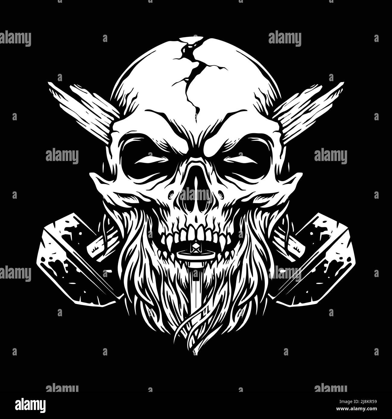 Scary hard worker old skull vector illustrations for your work logo ...