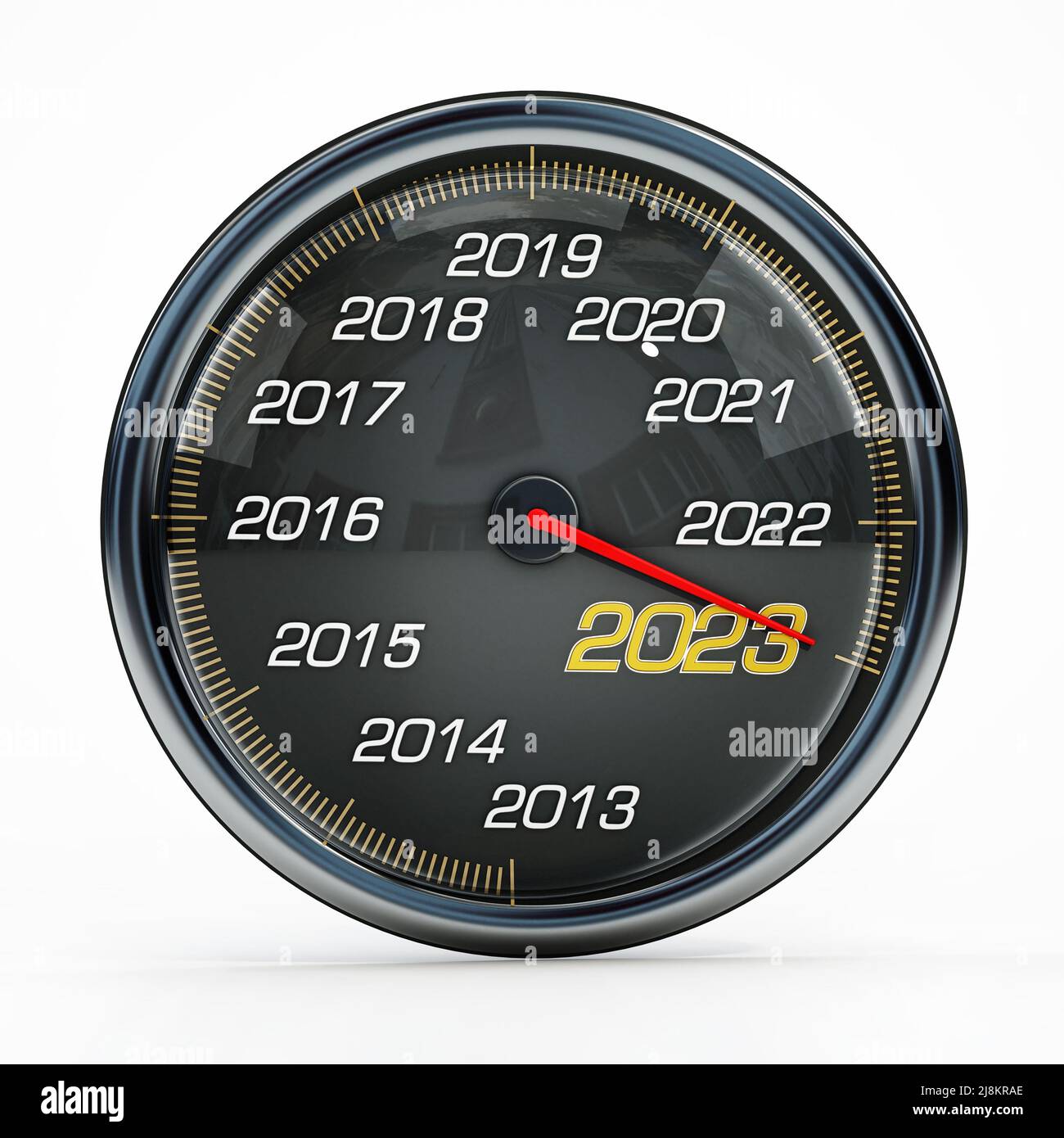 Speedometer needle pointing the year 2023. 3D illustration Stock Photo ...
