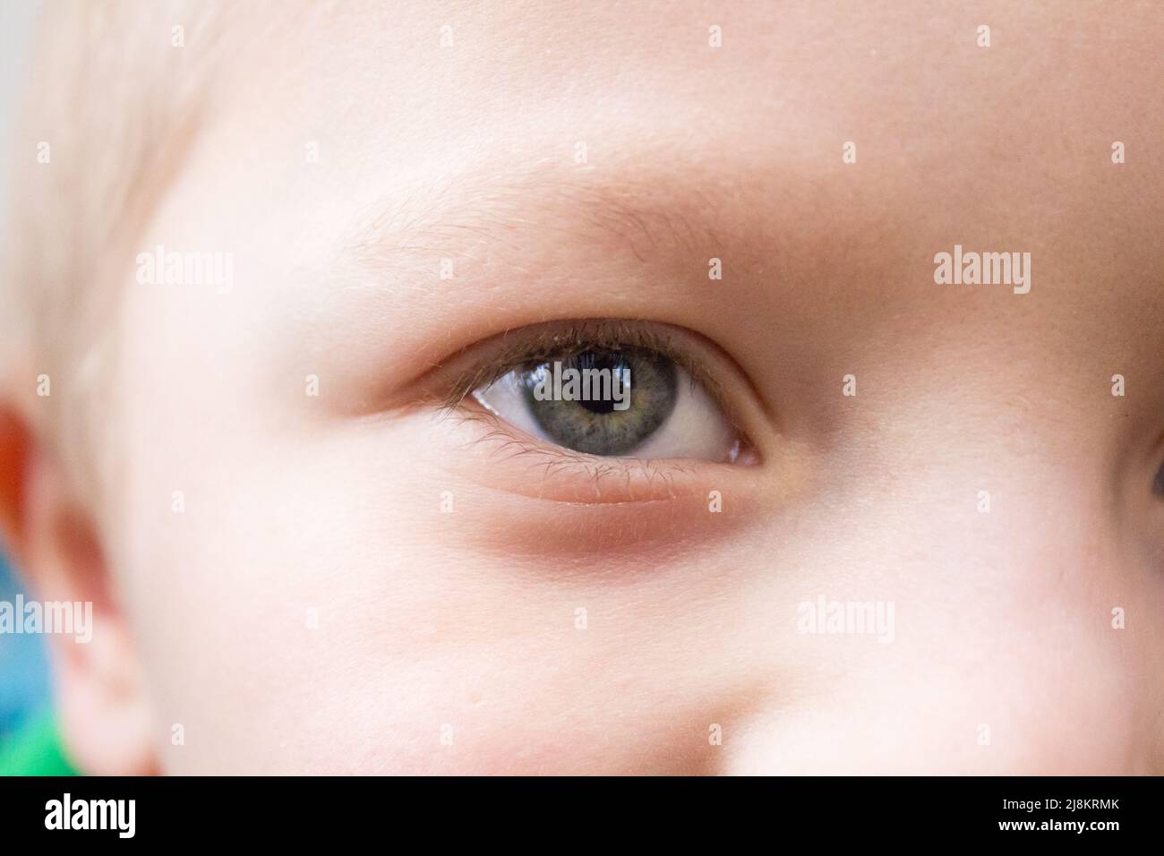 One eye blue boy close-up beautiful looking Stock Photo - Alamy
