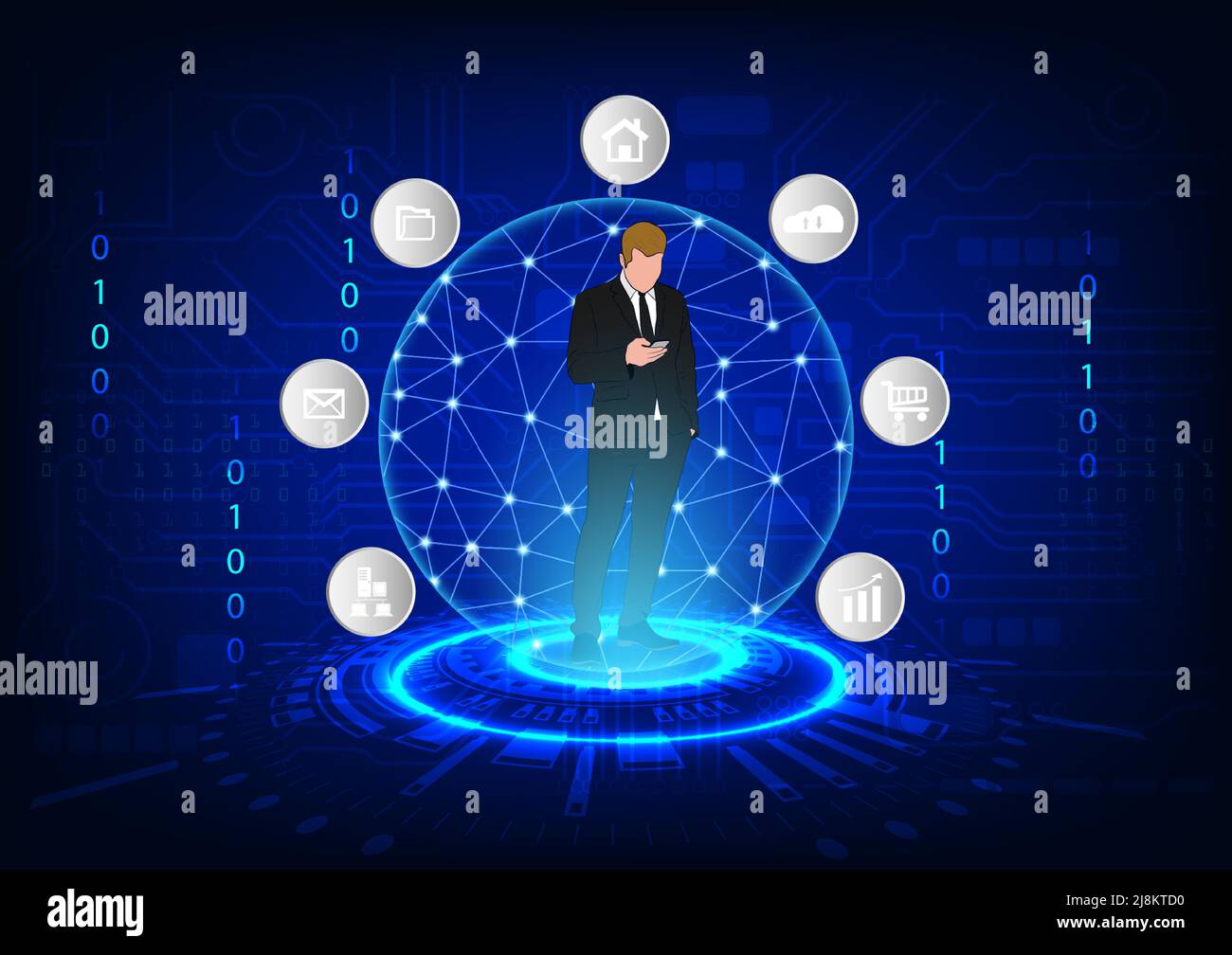 graphics design the man use mobile technology connection ...