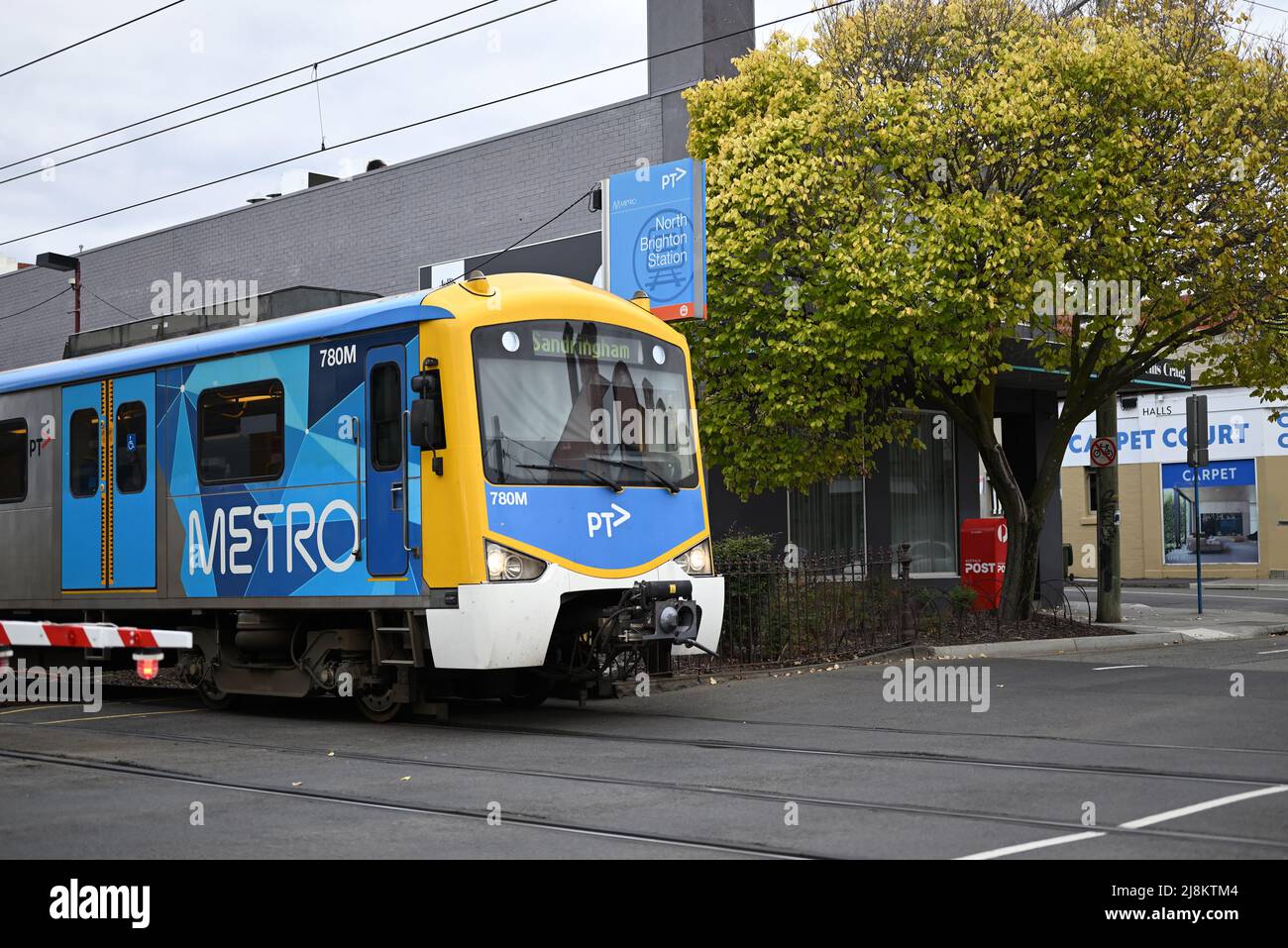Sandringham bound Siemens Nexas train, with Metro and PTV branding, as ...
