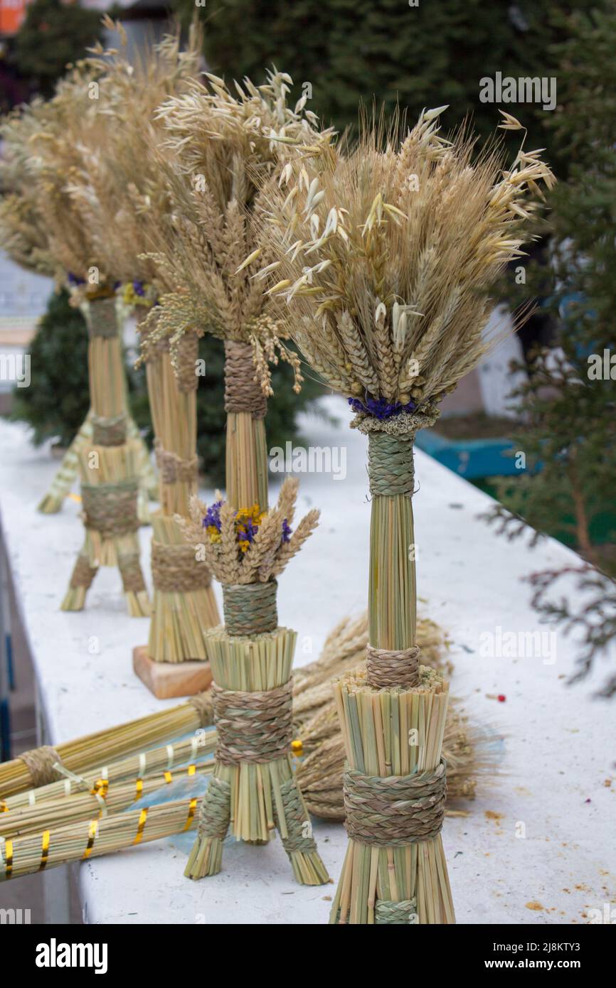 Sheaf of wheat Didukh on Ukrainian embroidered cloth as a symbol of ...