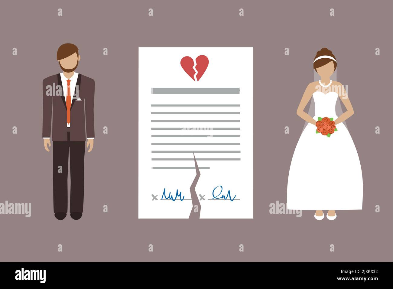 separation divorce pictogram info graphic with torn marriage contract ...