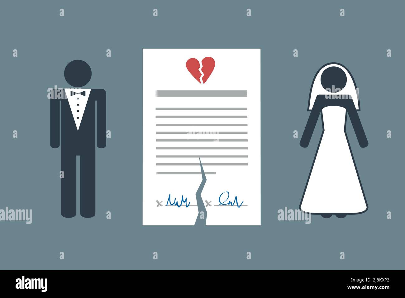 separation divorce pictogram info graphic with torn marriage contract ...