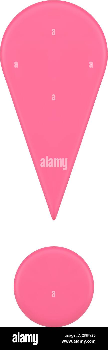 Pink glossy exclamation point front view attention error warning symbol ...