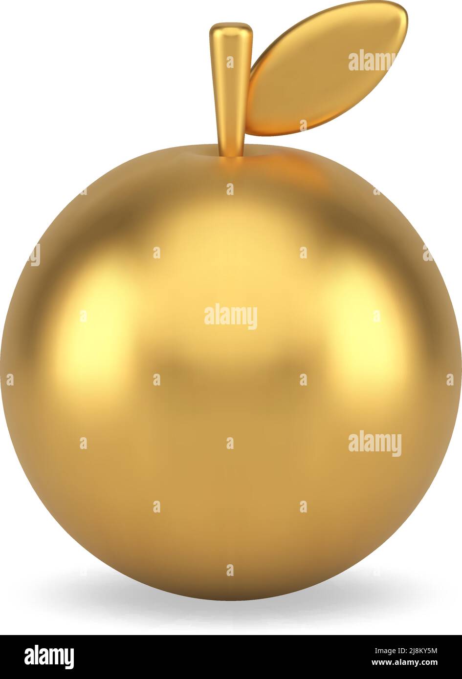 Golden metallic circle apple with twig leaf realistic 3d icon vector ...