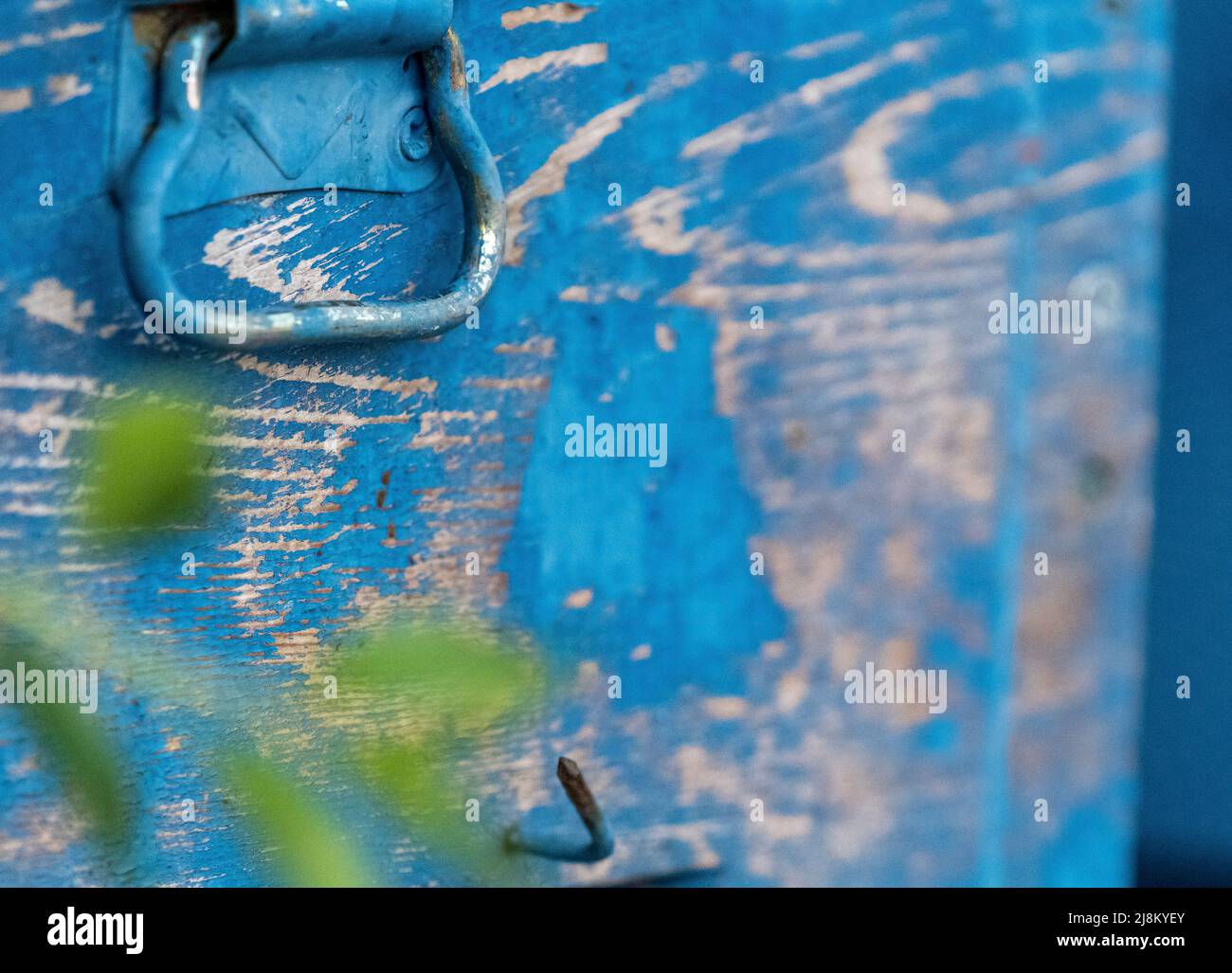 Selective focus shot of edge of blue beehive Stock Photo - Alamy