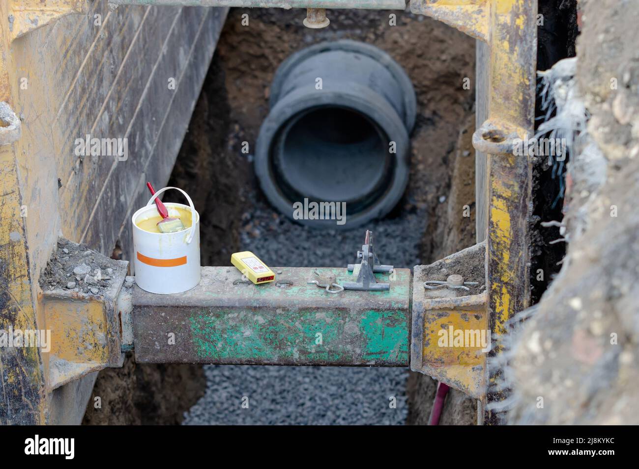 Pipe lubricant, pipe laser target and remote control left by pipelayer ...