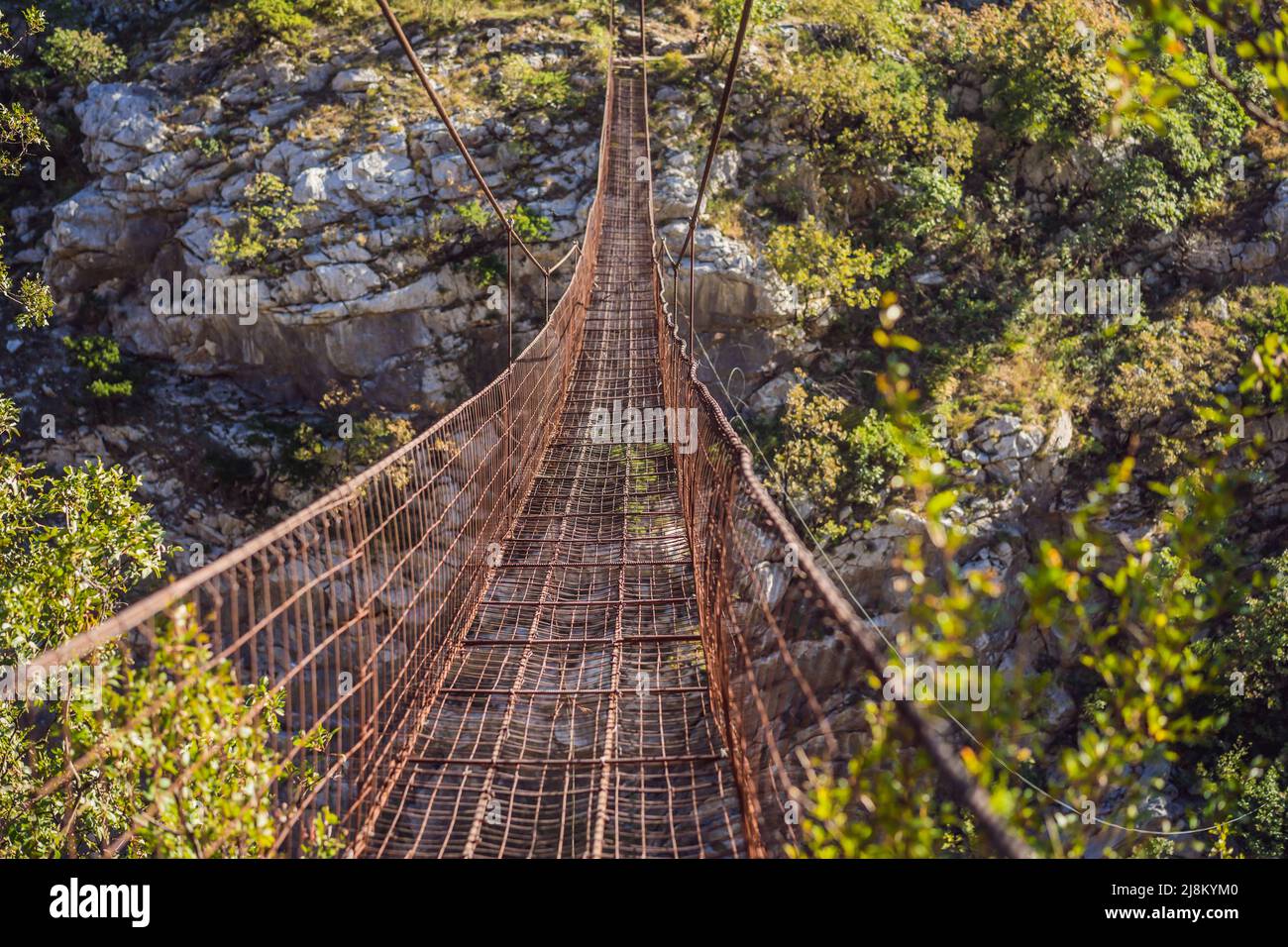 Sights of Montenegro. Landmark Old rusty bridge. Attraction Long ...
