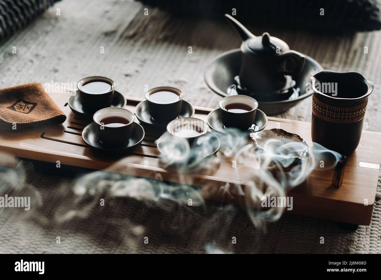 Tea ceremony with smoking incense. Incense stick and tea ceremony Stock ...