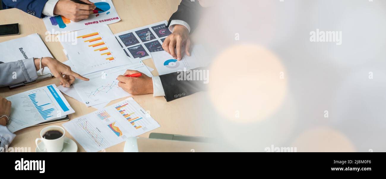 Smart businessman and businesswoman talking discussion in widen group ...