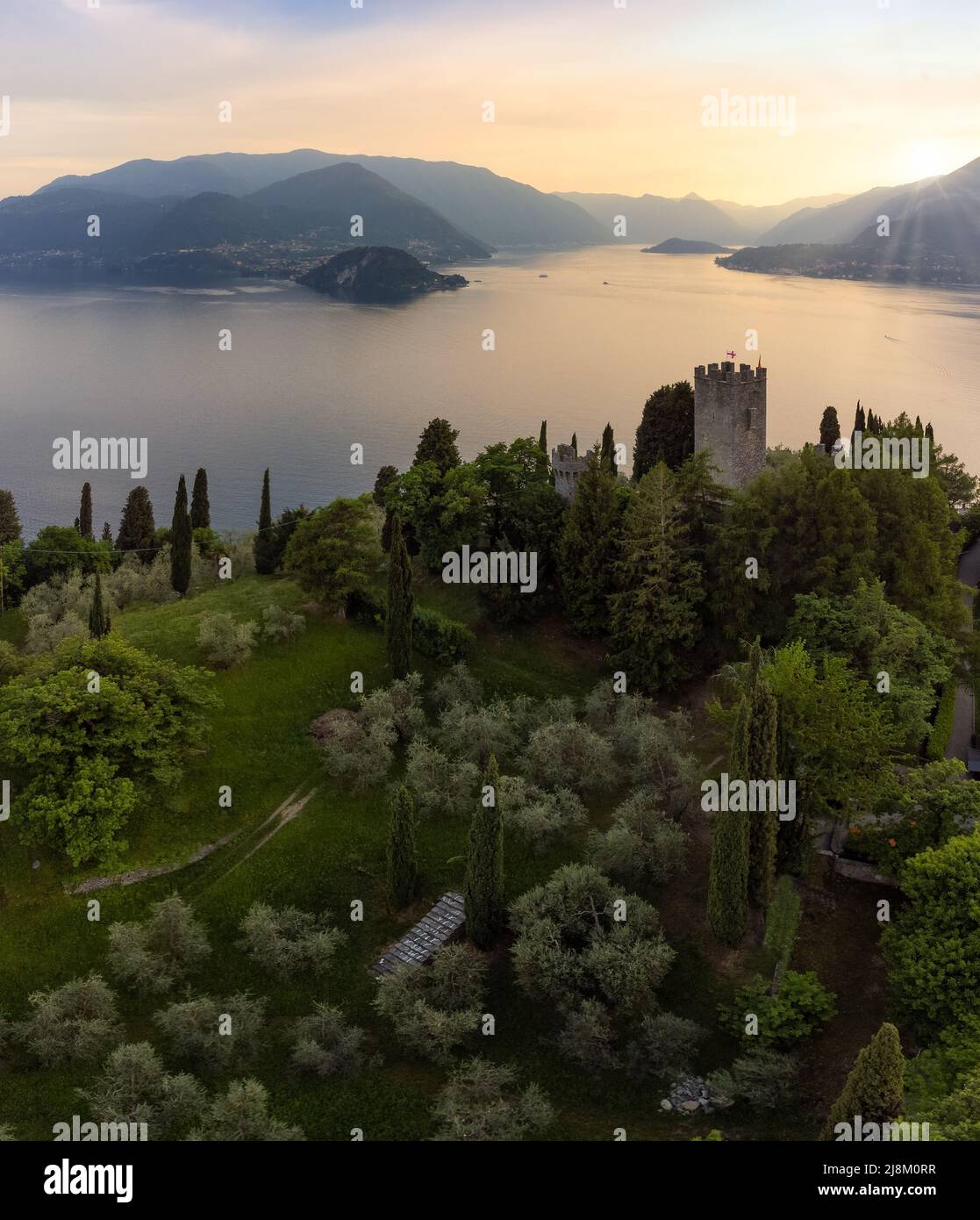 Aerial View beautiful panorama of Lake Como from Castle Vezio - Varenna ...