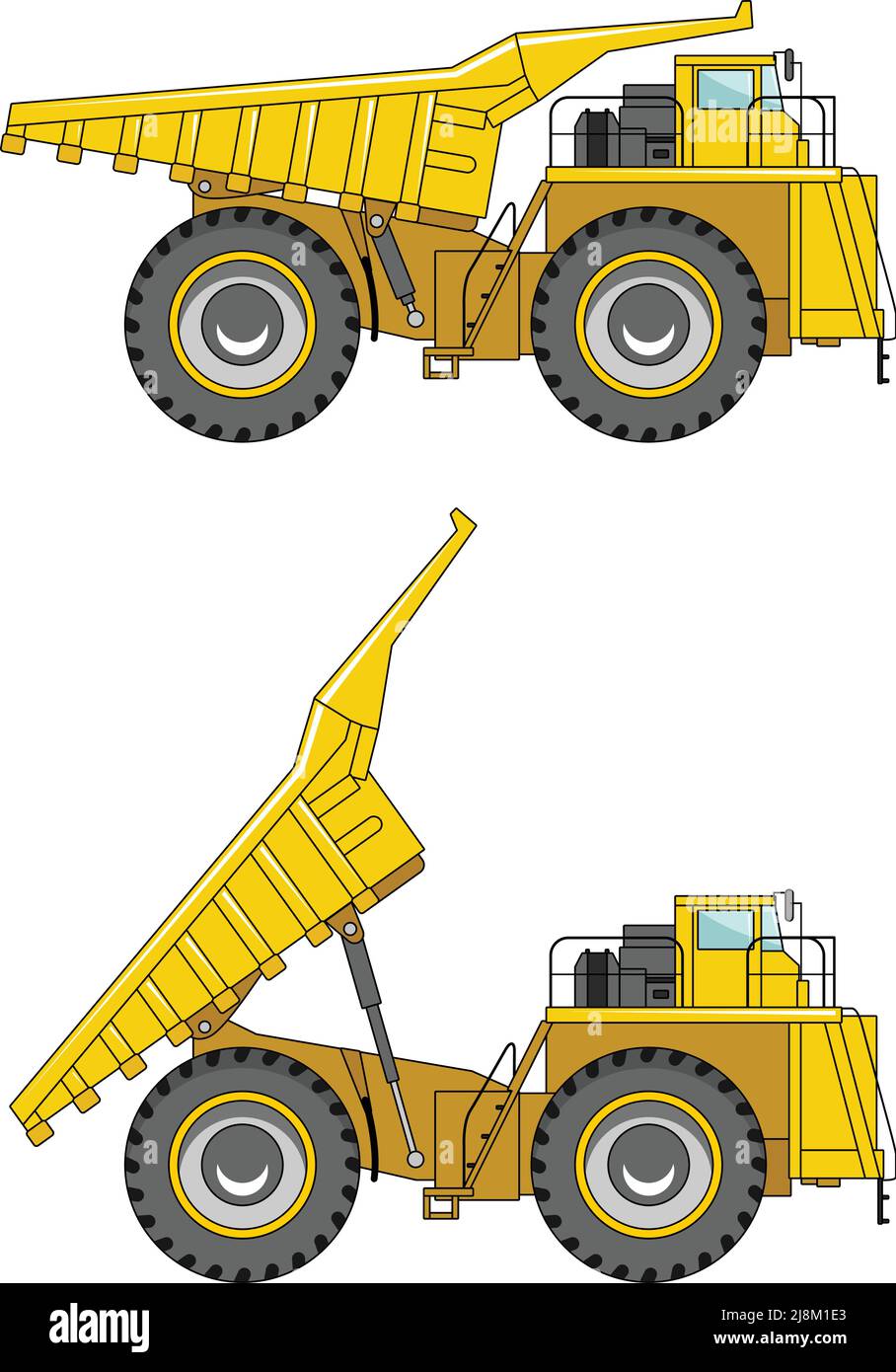 Detailed illustration of mining trucks, heavy equipment and machinery ...