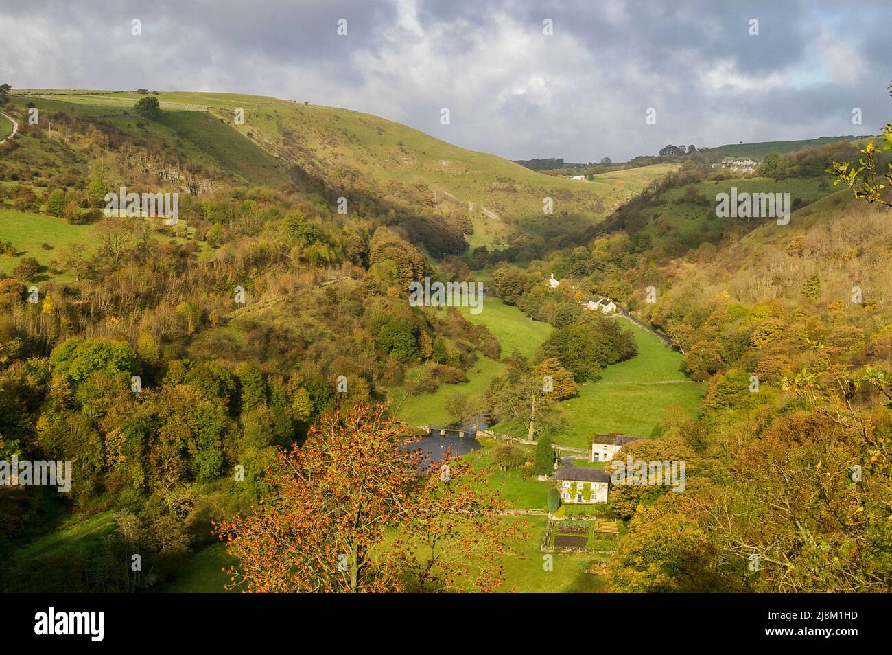 Autumn view down Monsal Dale from the Monsal Head Viewpoint, Peak ...